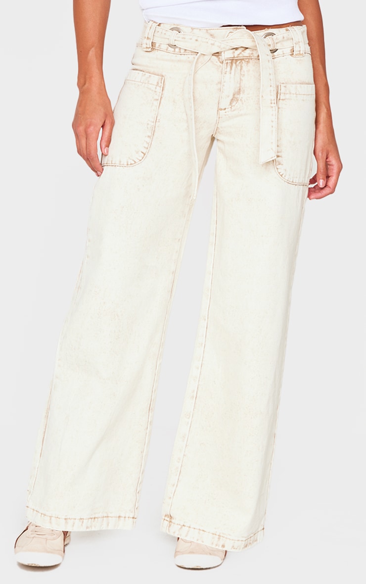 Stone Washed Twill Tie Belt Wide Leg Trousers | Bottoms ...