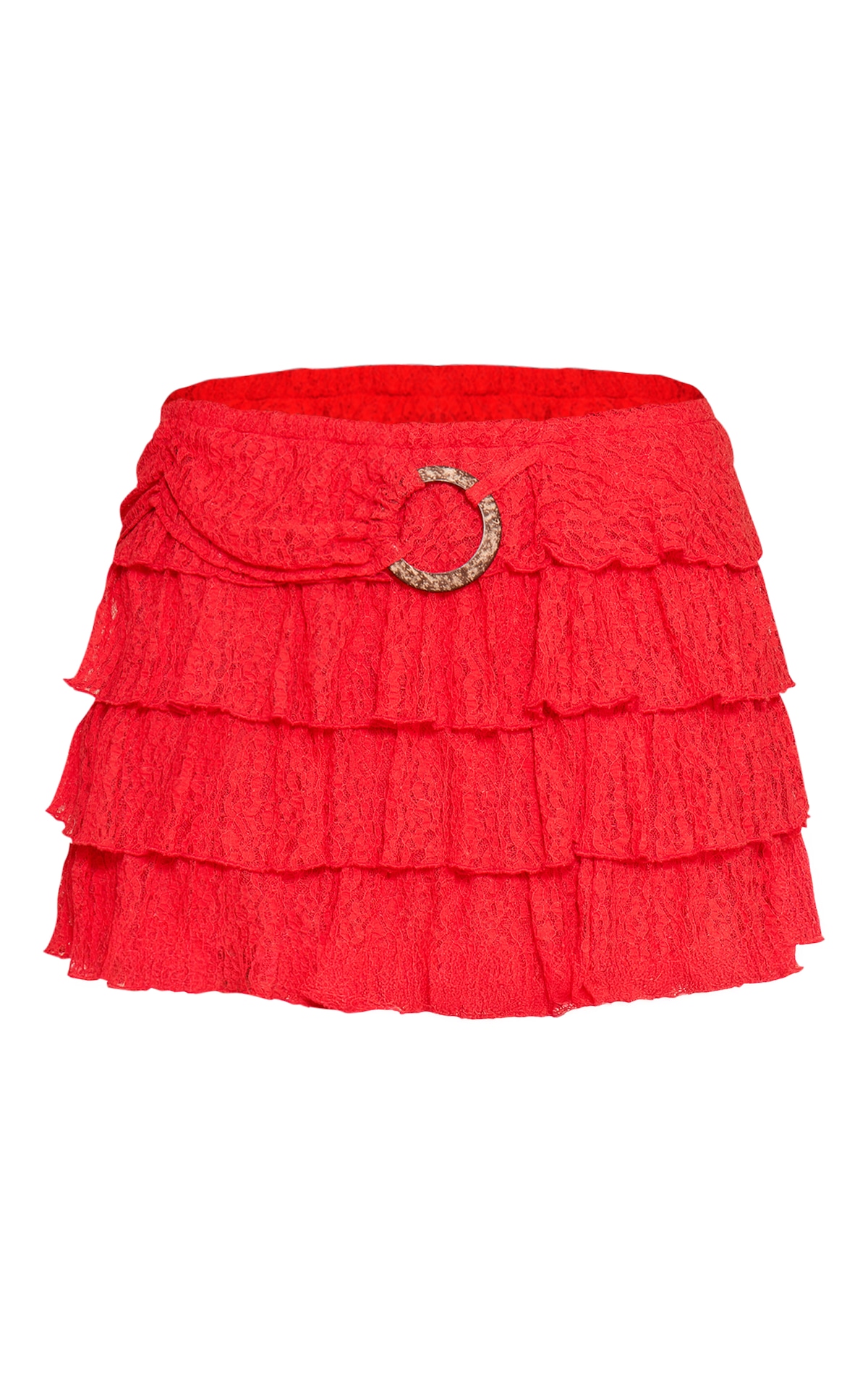 Tomato Red Lace Rara Trim Detail Mini Skirt | Bottoms | PLT