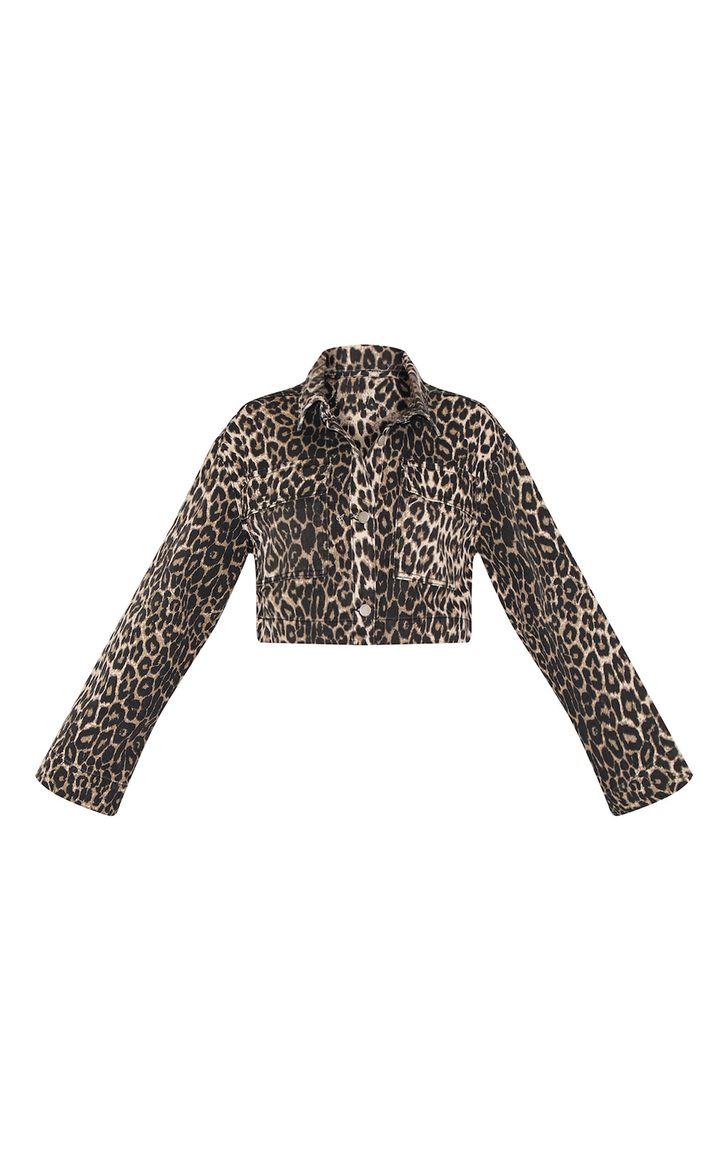Leopard Print Denim Cropped Jacket Denim Prettylittlething