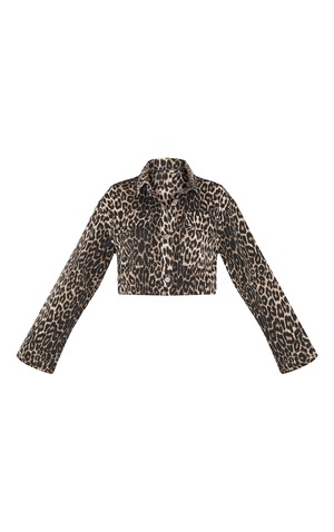 Leopard Print Denim Cropped Jacket | Denim | PLT IRE