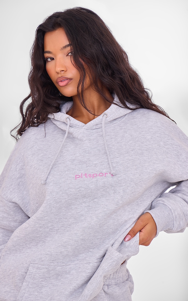 PLT SPORT Ash Grey Embroidered Oversized Hoodie | Activewear ... PLT SPORT Ash Grey Embroidered Oversized Hoodie | Activewear ...