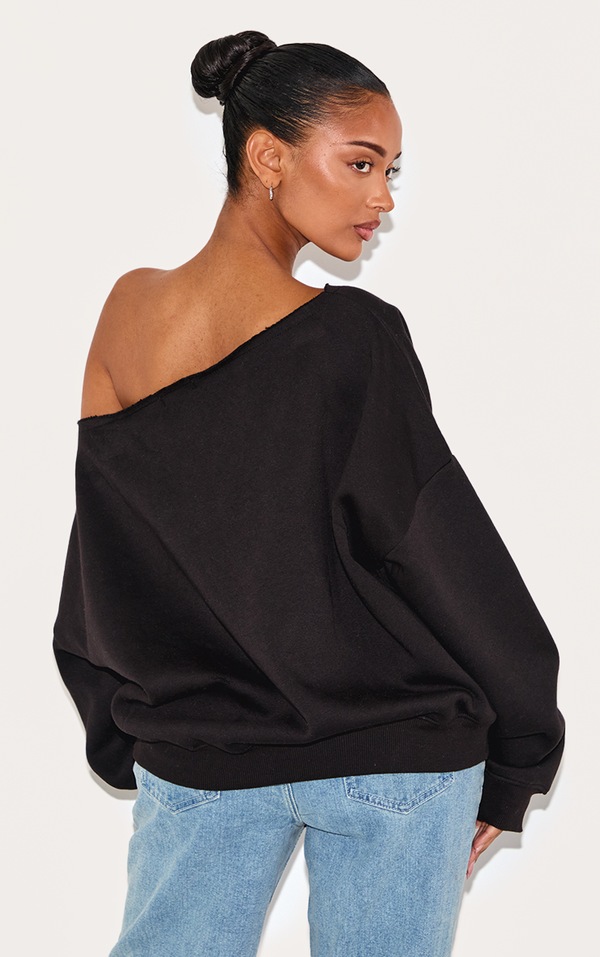 Shape Black Sweat Raw Edge Slouch Sweatshirt | Shape | PrettyLittleThing