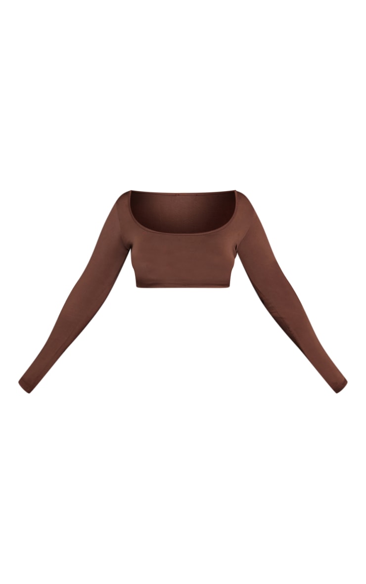 Dark Brown Slinky Square Neck Crop Top | Tops | PrettyLittleThing