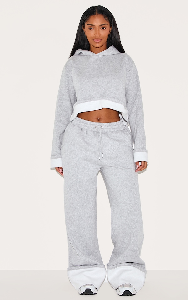 Shape Grey Turn Up Hem Cropped Hoodie | Shape | PrettyLittleThing AUS