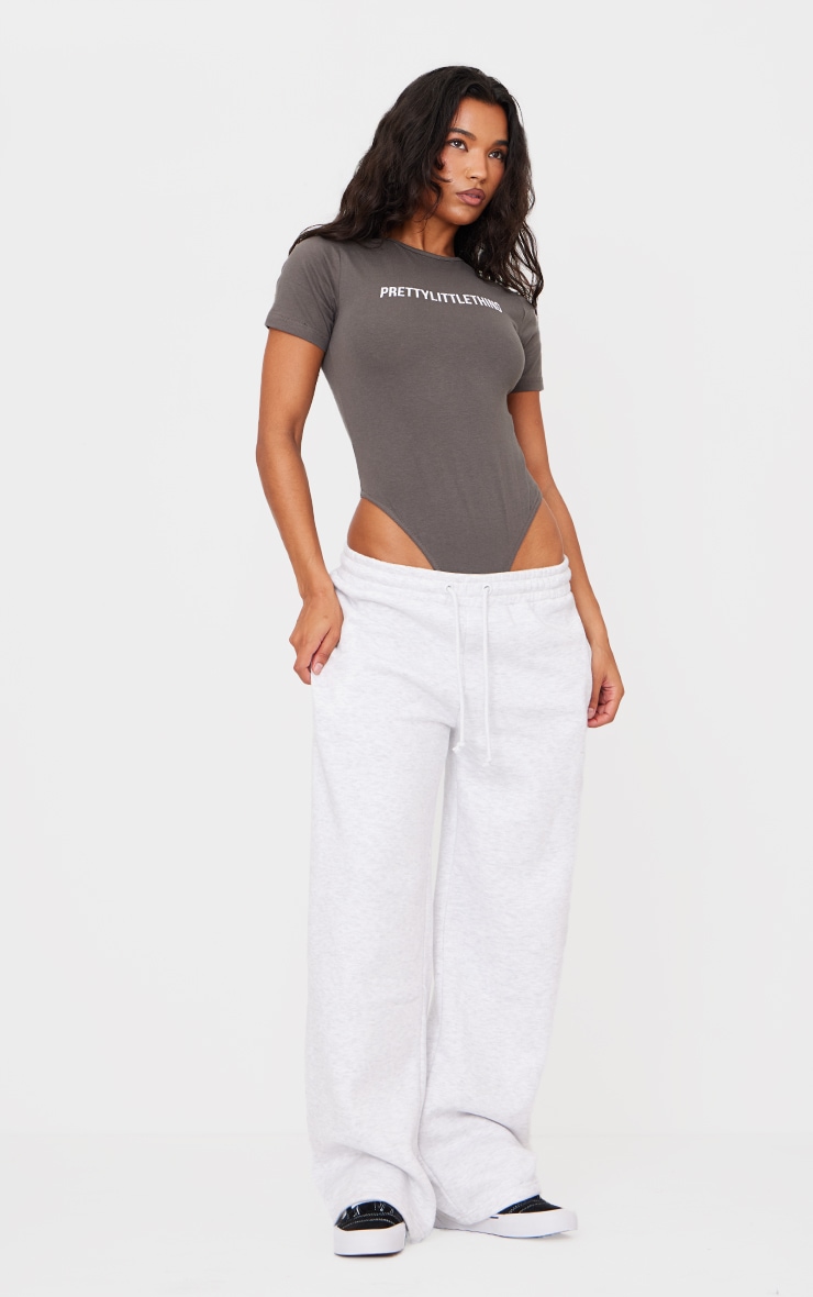 PLT Charcoal Logo Short Sleeved Bodysuit | Sweat | PrettyLittleThing USA