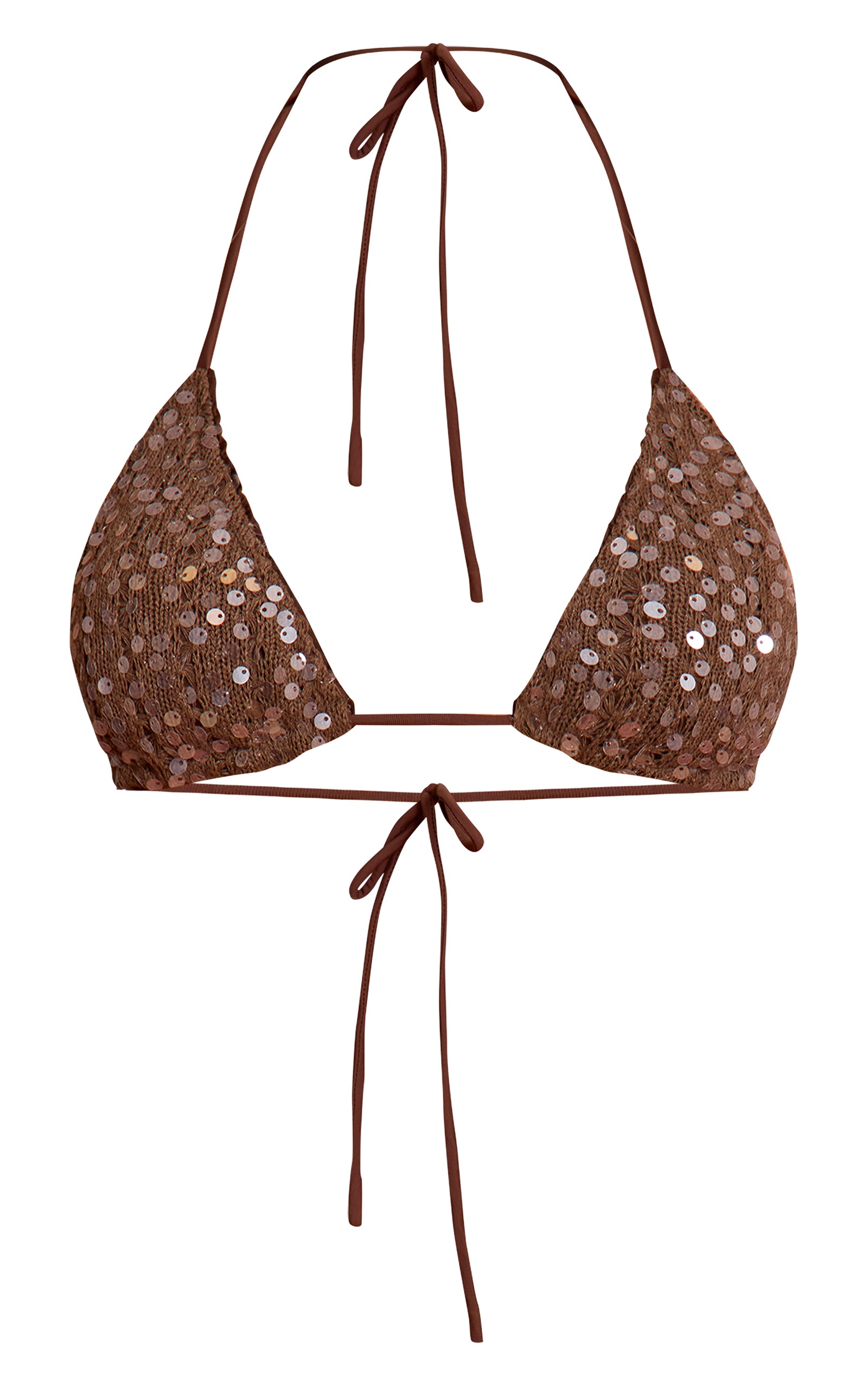 Chocolate Sequin Knit Triangle Bikini Top | Swimwear | PLT USA