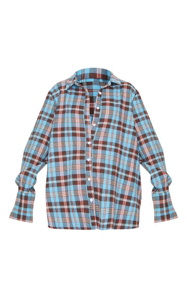 Baby Blue Check Oversized Shirt | Tops | PrettyLittleThing