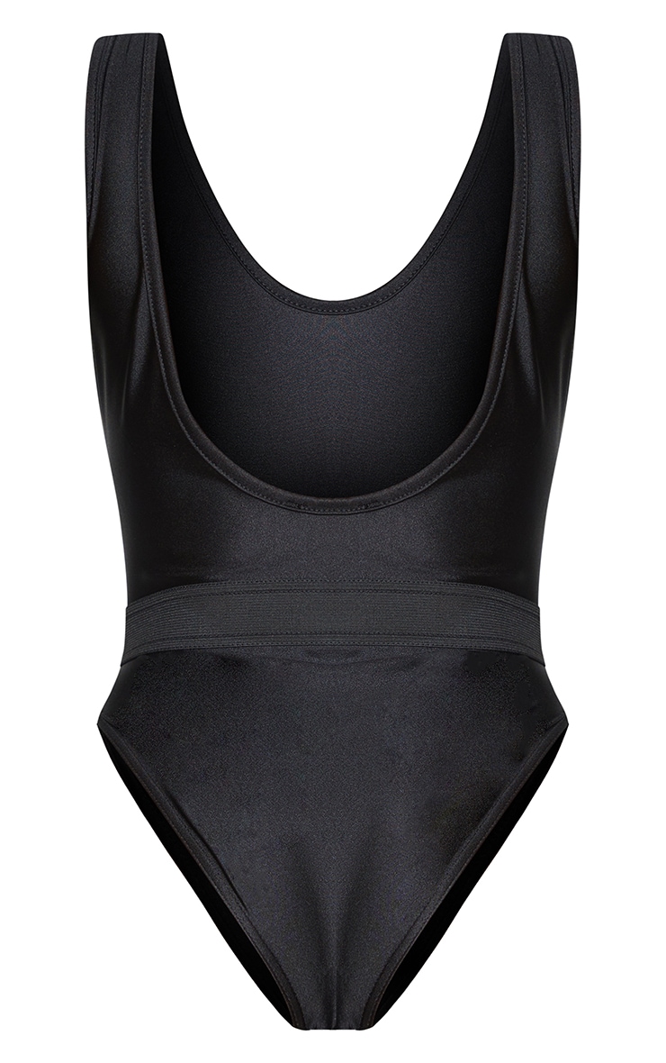 Black Elastic Waist High Leg Swimsuit Prettylittlething Usa