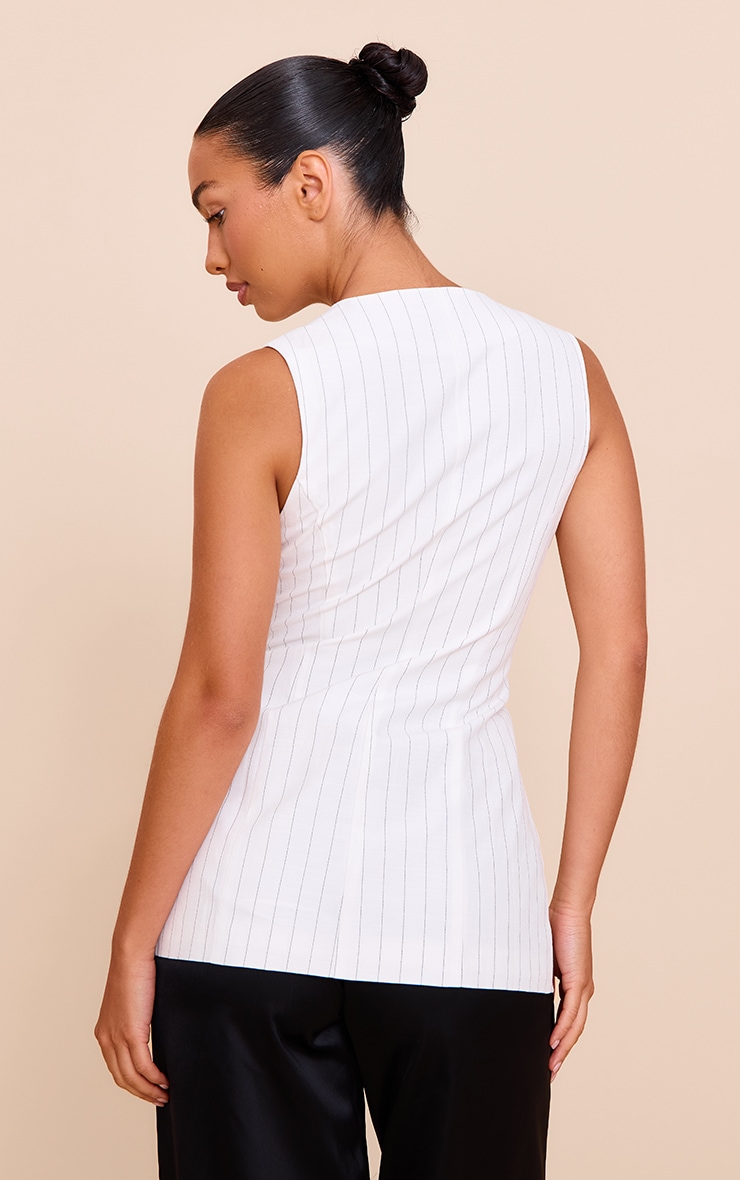 White Pinstripe Button Up Waistcoat | Outerwear | PLT