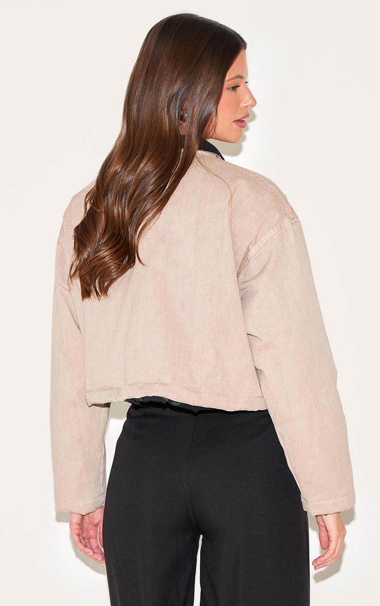Cream Twill Contrast Collar Cropped Jacket | Outerwear | PLT