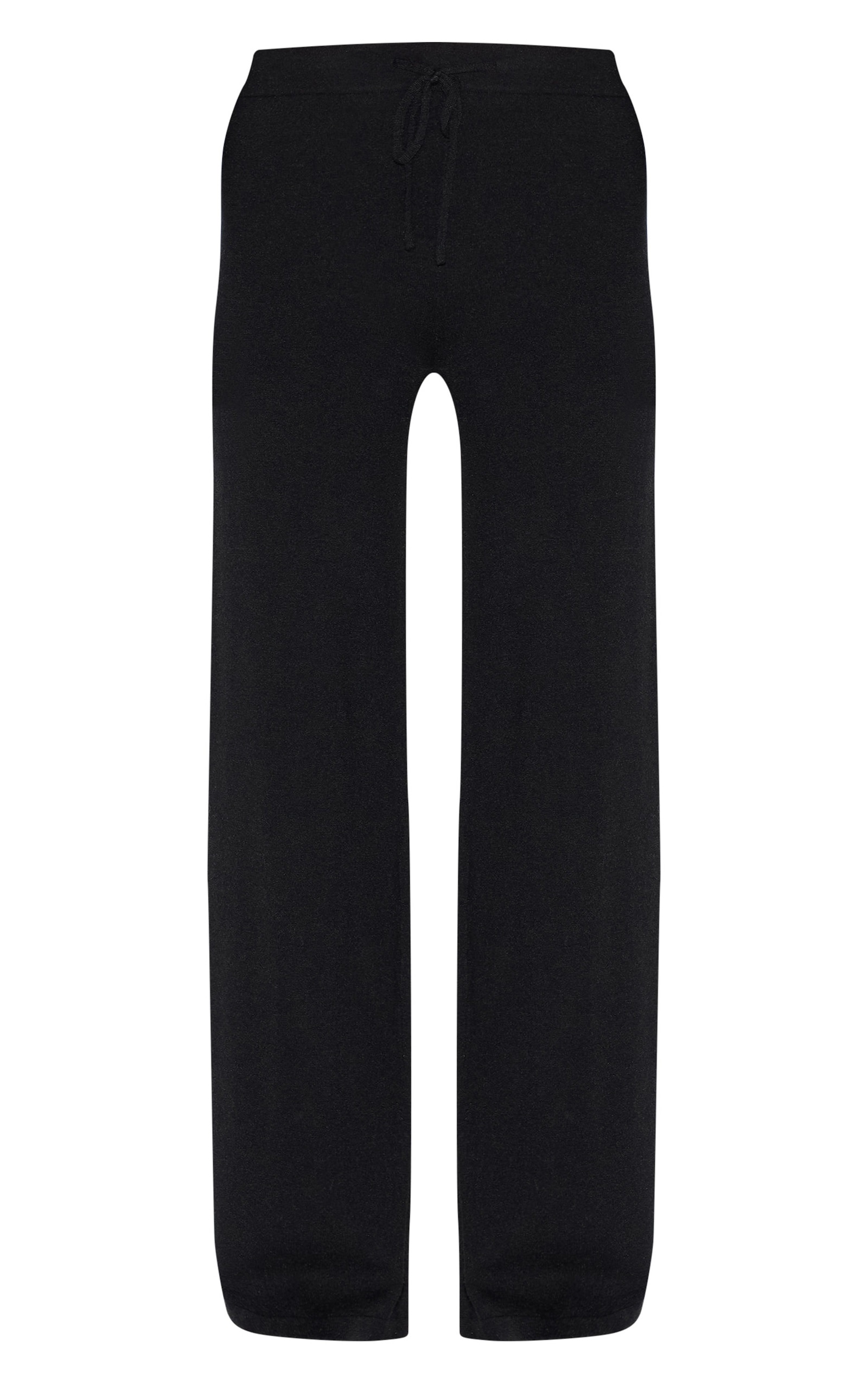 Black Soft Knit Drawstring Waist Wide Leg Trousers | Knitwear | PLT