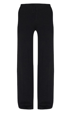Black Soft Knit Drawstring Waist Wide Leg Trousers | Knitwear | PLT