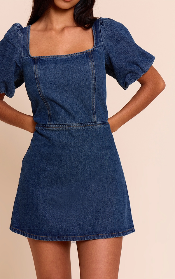 Petite Mid Blue Wash Tie Back Denim Mini Dress | Petite ...