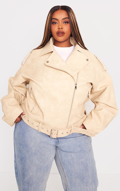 Cream biker jacket | PrettyLittleThing
