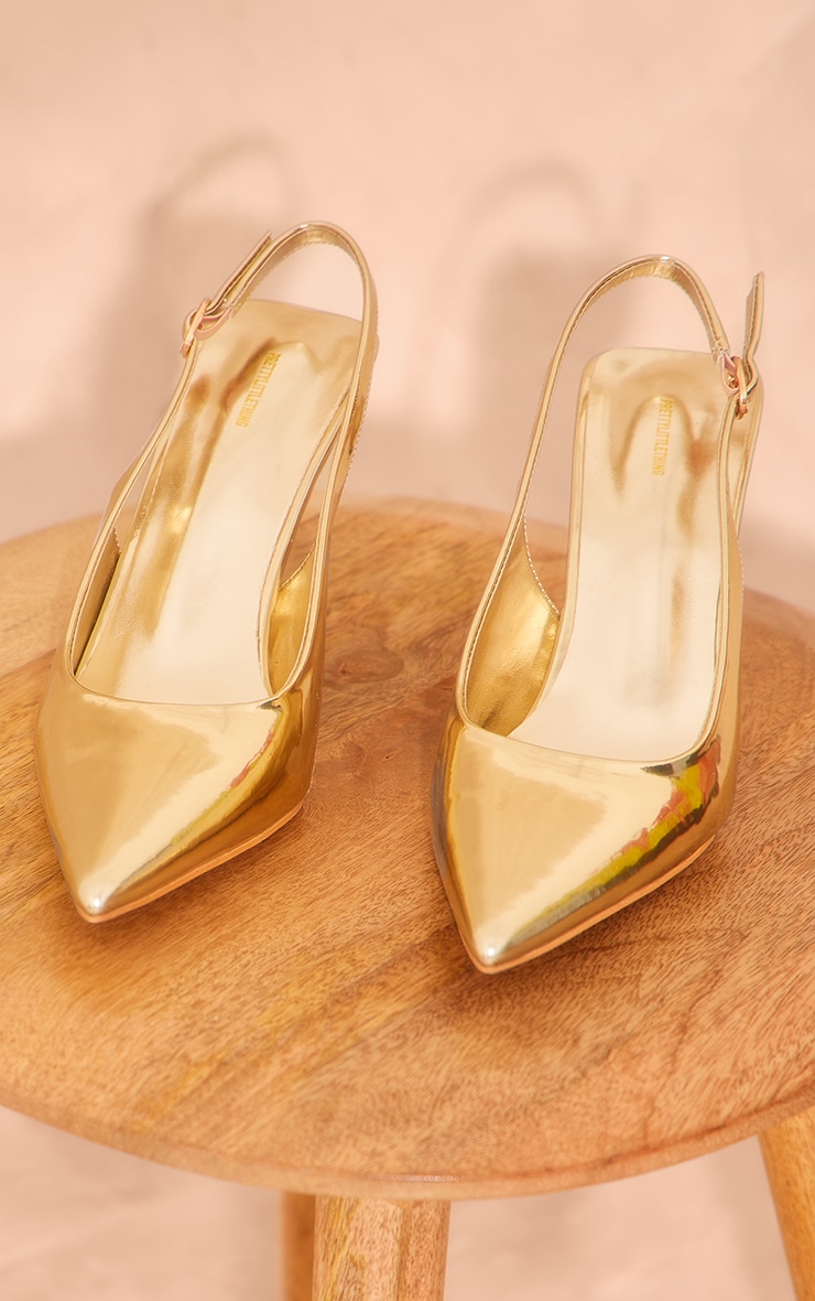 Gold PU Point Toe Sling Back Mid Heeled Courts | Footwear ...