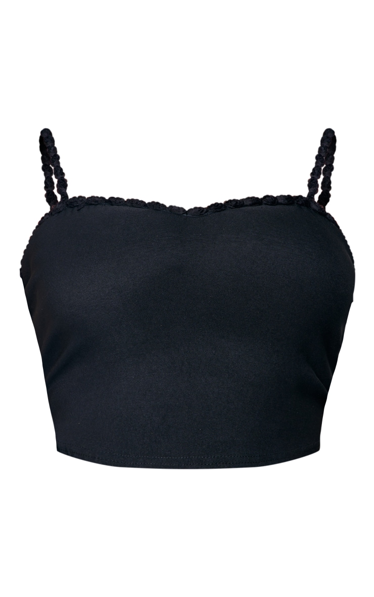 Plus Black Rose Detail Strap Cropped Top | PrettyLittleThing USA