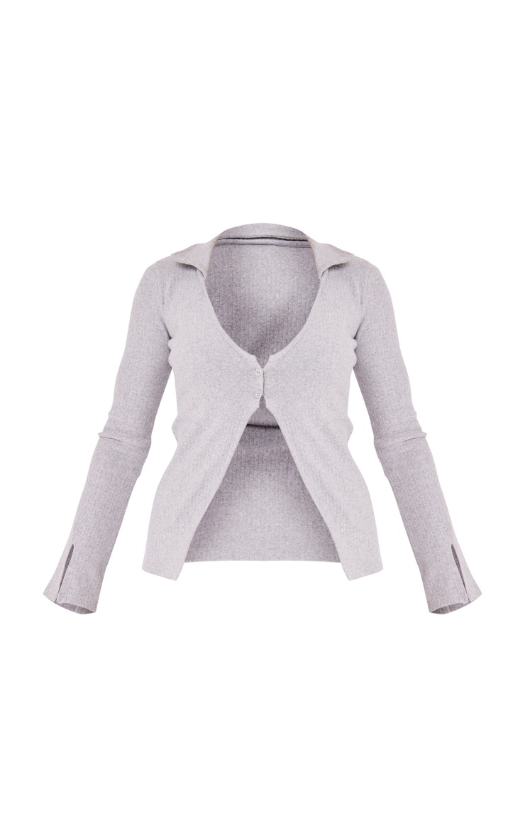 Light Grey Brushed Rib Collared Top | Two Piece Sets ...