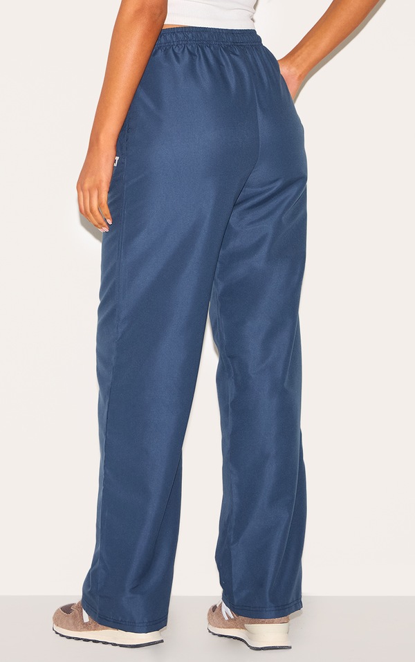 PLT Tall Navy Shell Drawstring Wide Leg Trousers | Tall | PrettyLittleThing