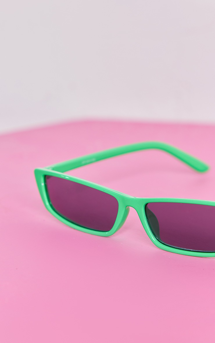 Bright Green Slim Rectangular Sunglasses | Accessories | PrettyLittleThing