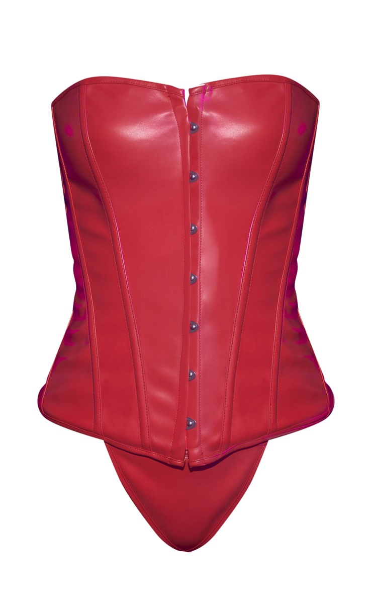 Red Faux Leather Hook Front Corset Set | Lingerie & Nightwear ...