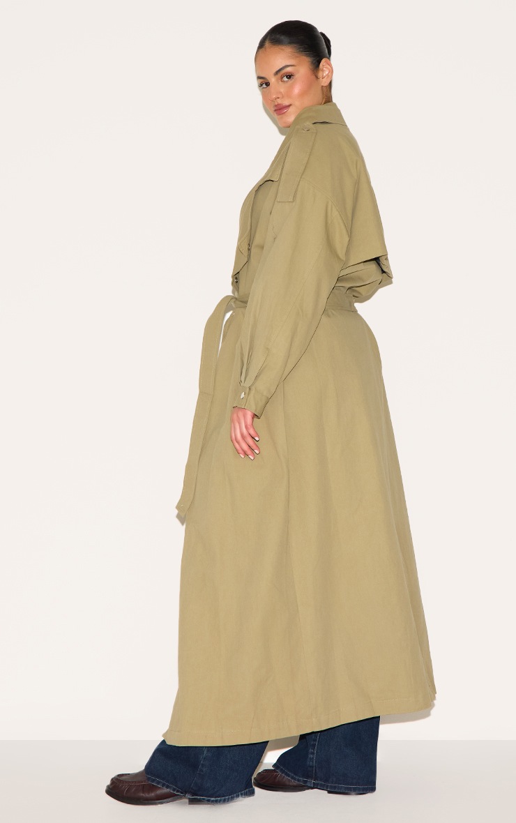 Plus Light Khaki Popper Detail Trench Coat | Plus Size ...