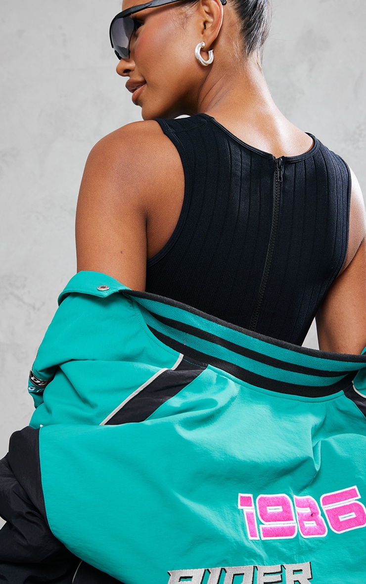 Black Structured Contour Rib Racer Jumpsuit | PrettyLittleThing