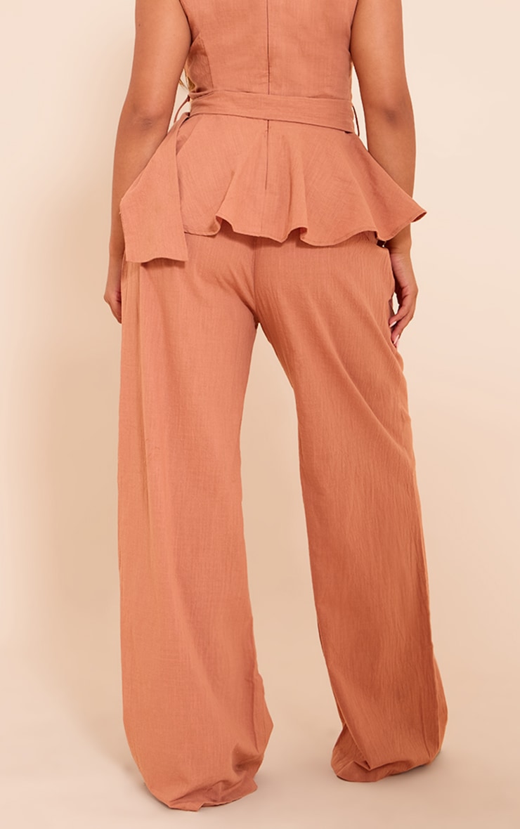Shape Rust Linen Highwaisted Wide Leg Trousers | Shape | PLT