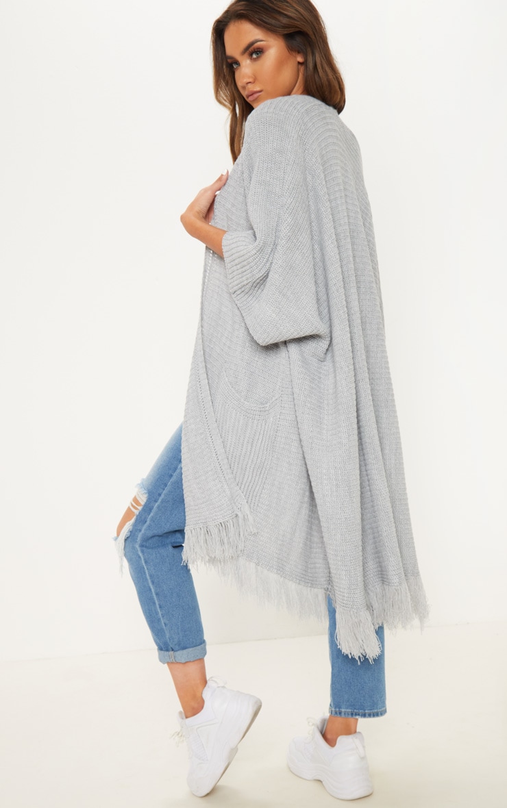 Grey Tassel Knitted Cape Cardigan | Knitwear | PrettyLittleThing USA