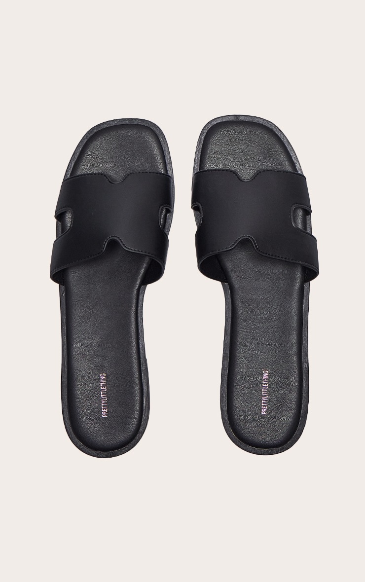 Black PU Square Toe Slider Sandals | Footwear | PLT