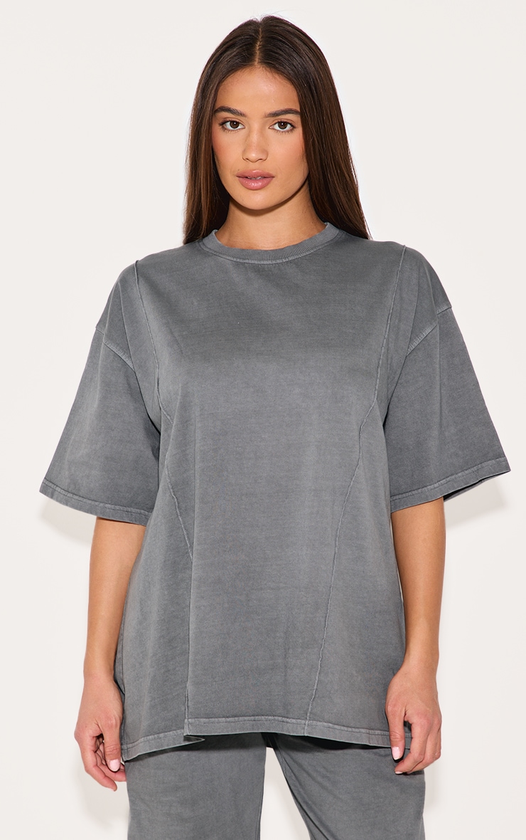 Charcoal Oversized Cotton Seam Detail T-shirt | Co-ords | PrettyLittleThing