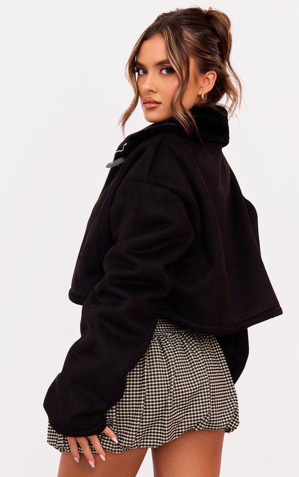 Black Dropped Shoulder Crop Contrast Jacket | Outerwear | PrettyLittleThing