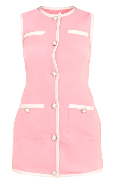 Pink Contrast Detailed Pearl Button Woven Playsuit | Jumpsuits ...