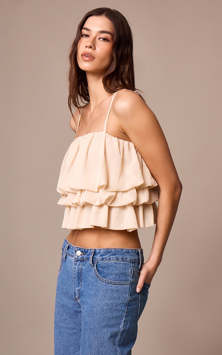 Cream Chiffon Layered Puffball Cami Top | Tops | PLT USA