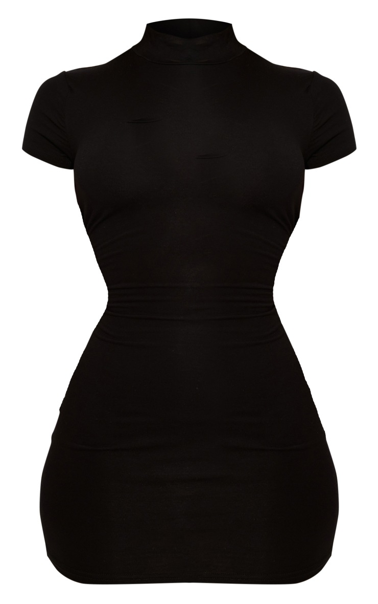 Black Jersey High Neck Cap Sleeve Bodycon Dress Dresses