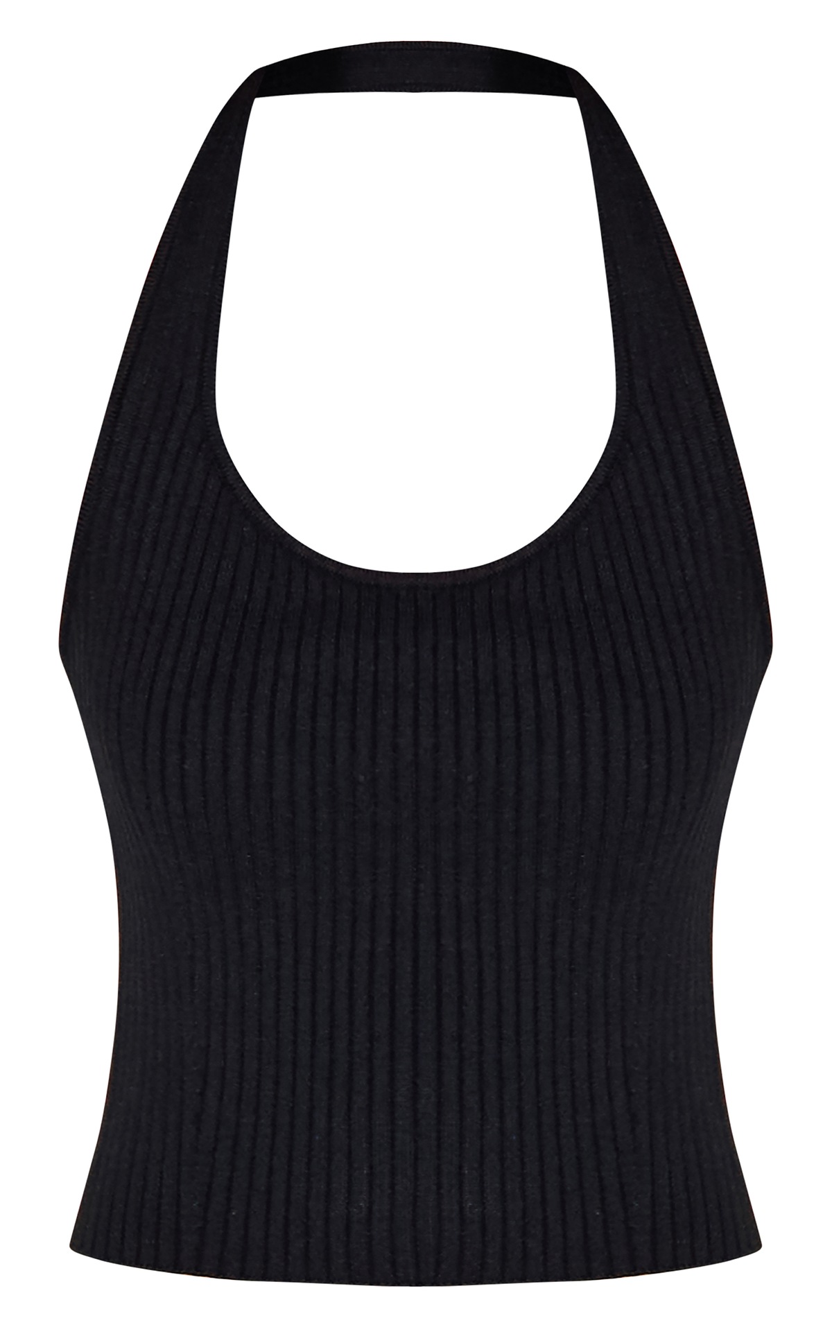 Black Rib Knit Halterneck Top | Knitwear | PLT