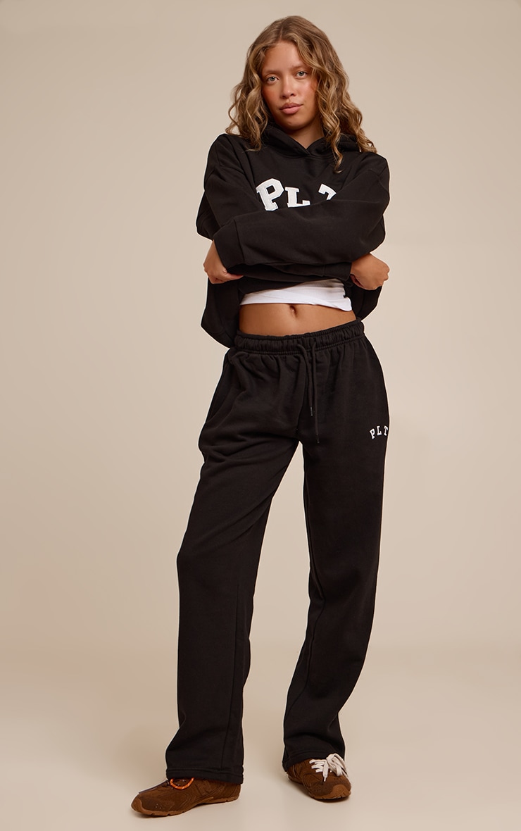 PLT Black Logo Print Oversized Wide Leg Joggers | Athleisure | PLT