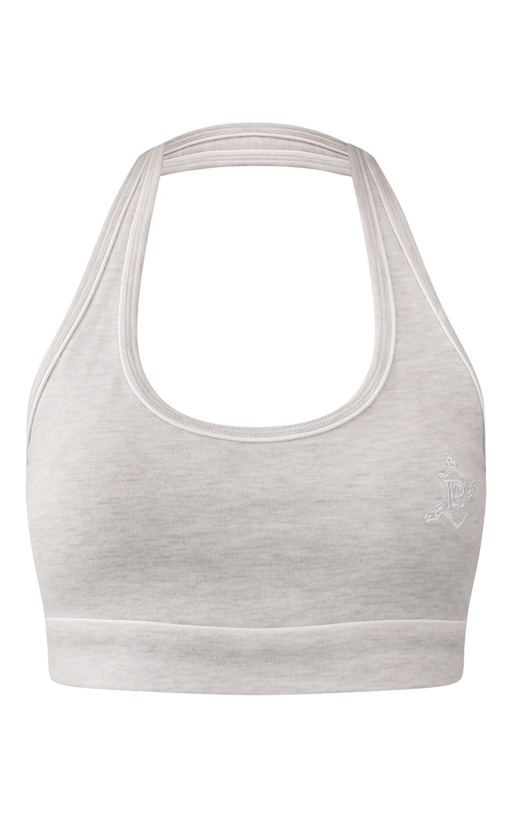 Grey Halter Neck Contrast Piping Padded Bra | Athleisure | PLT