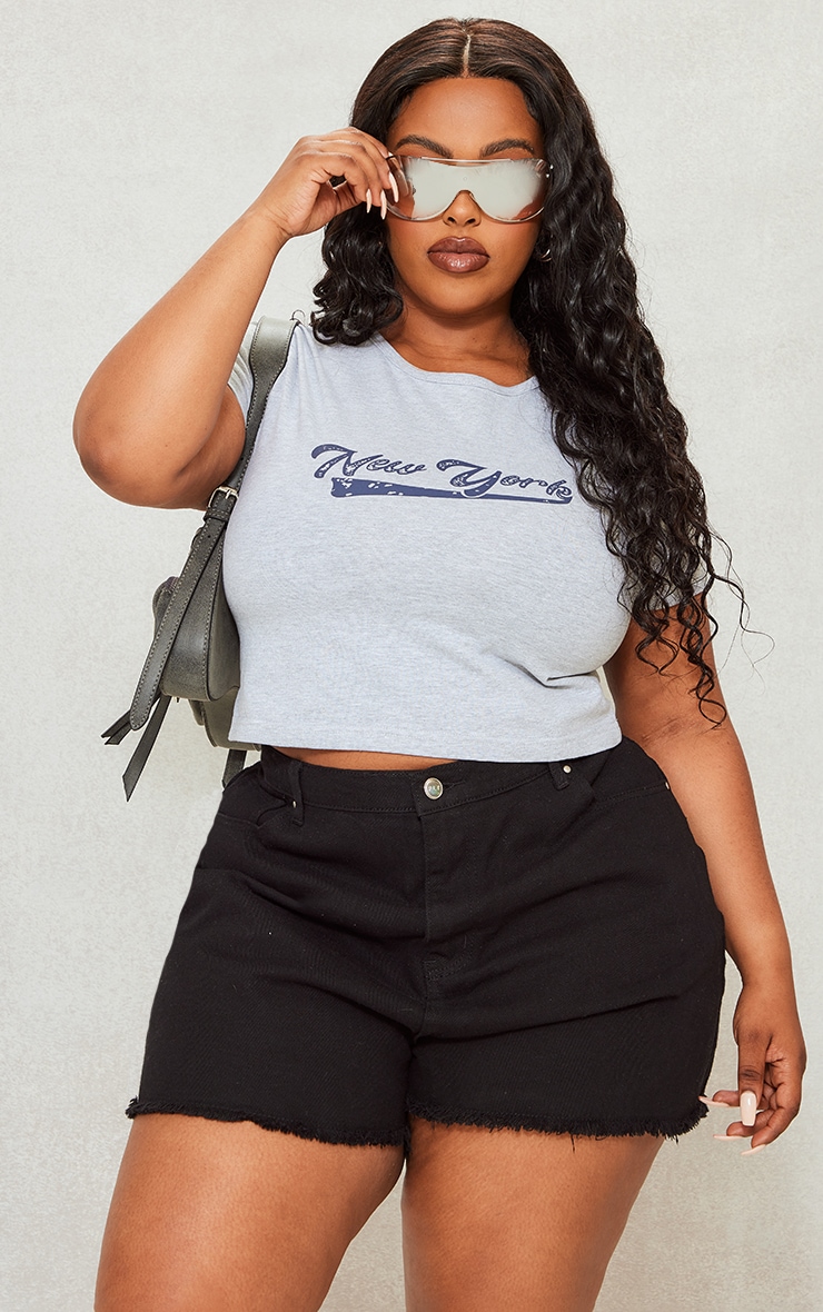 Plus Grey Marl New York Crop Fitted T Shirt | PrettyLittleThing AUS