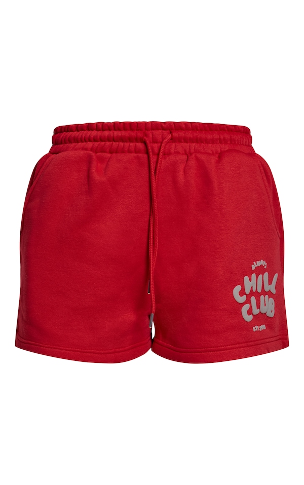 Ruby Red Chill Club Puff Drawstring Sweat Shorts | Athleisure | PLT