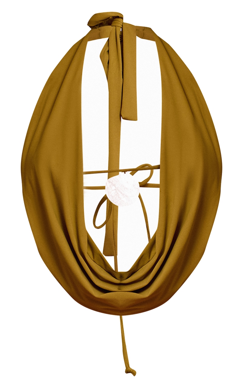 Olive Cowl Neck Shell Trim Bikini Top | Swimwear | PLT USA