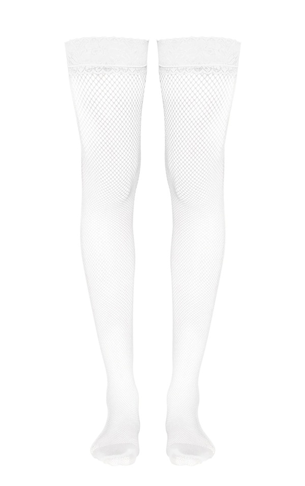 White Lace Top Fishnet Hold Up Stockings | Lingerie & Nightwear | PLT QA