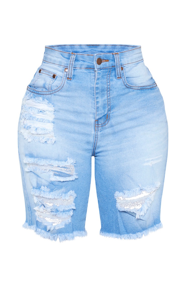 Shape Light Wash Ripped Longline Denim Shorts | Shape ...