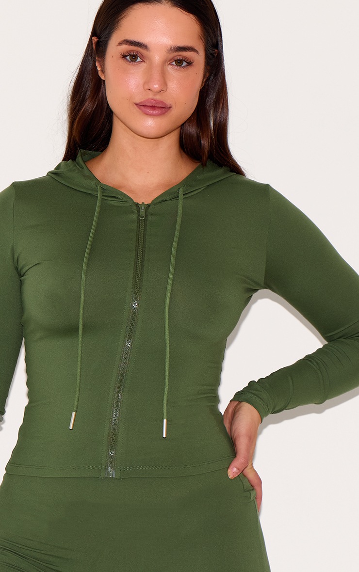 Shape Khaki Sculpted Zip Through Hoodie | Shape | PrettyLittleThing AUS