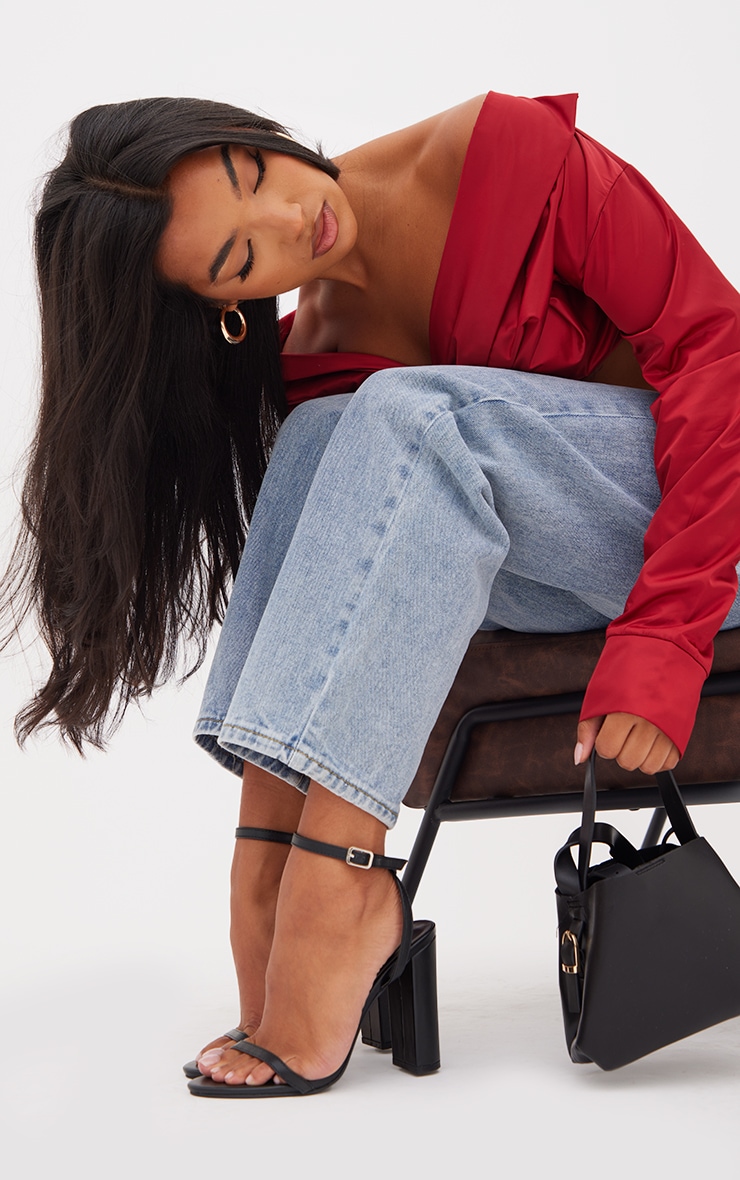 Sandales talon haut carré pointure large similicuir noir rond ...