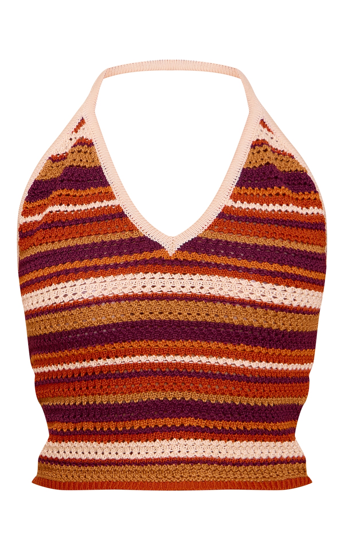 Multi Stripe Crochet Halter Neck Top | Knitwear | PrettyLittleThing USA
