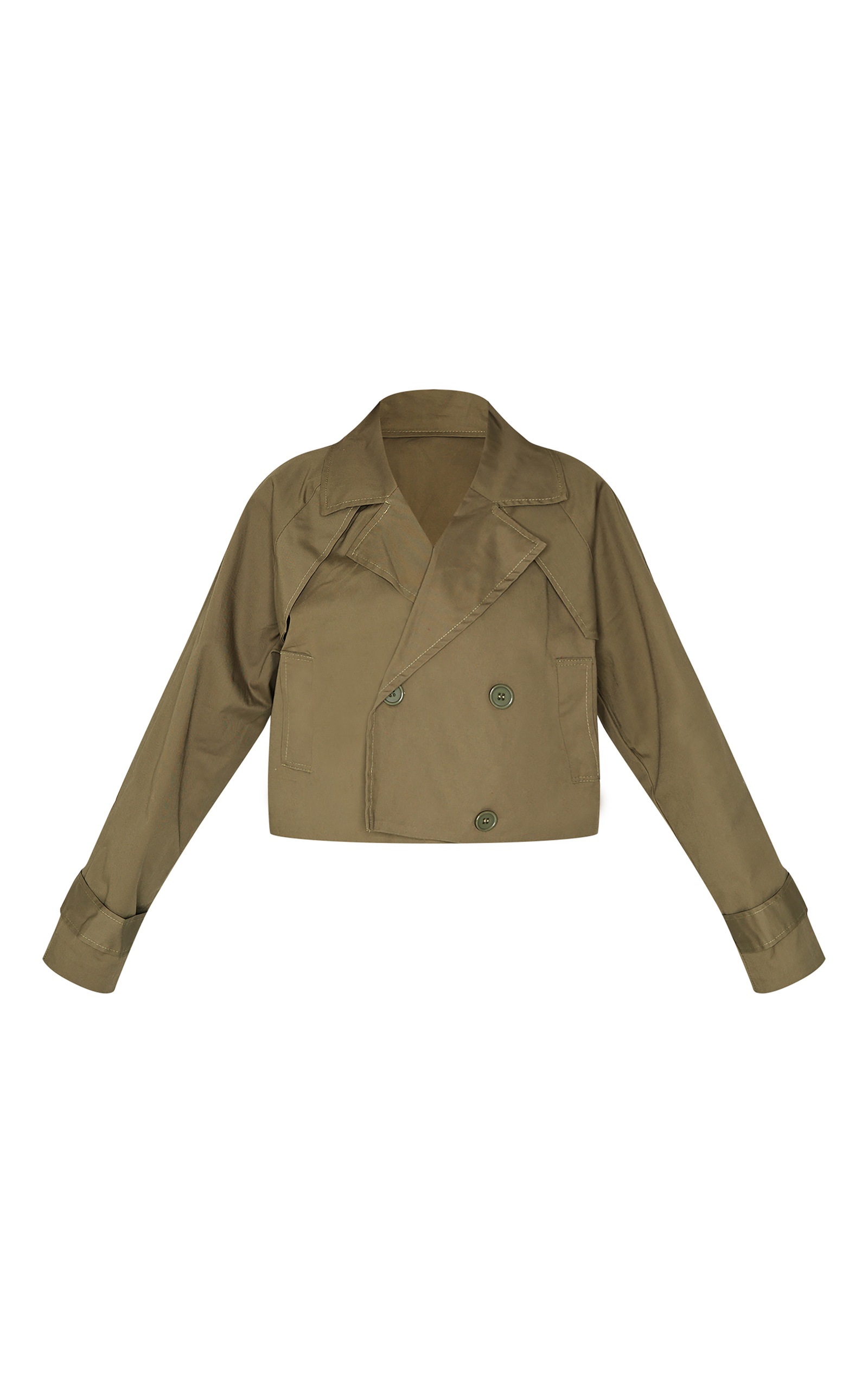 Khaki Cropped Storm Flap Detail Trench Coat | Outerwear ...