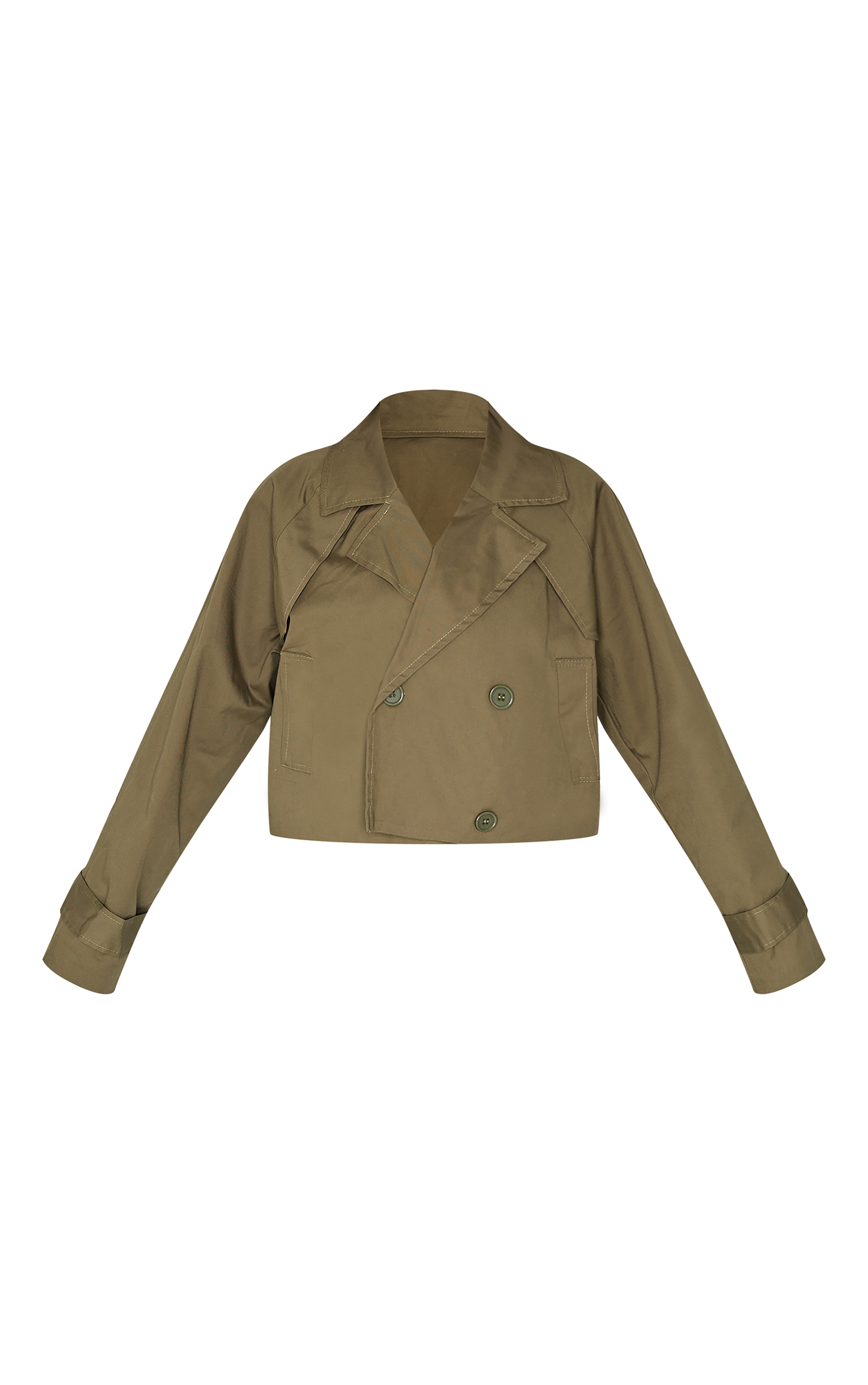 Khaki Cropped Storm Flap Detail Trench Coat | Outerwear ...