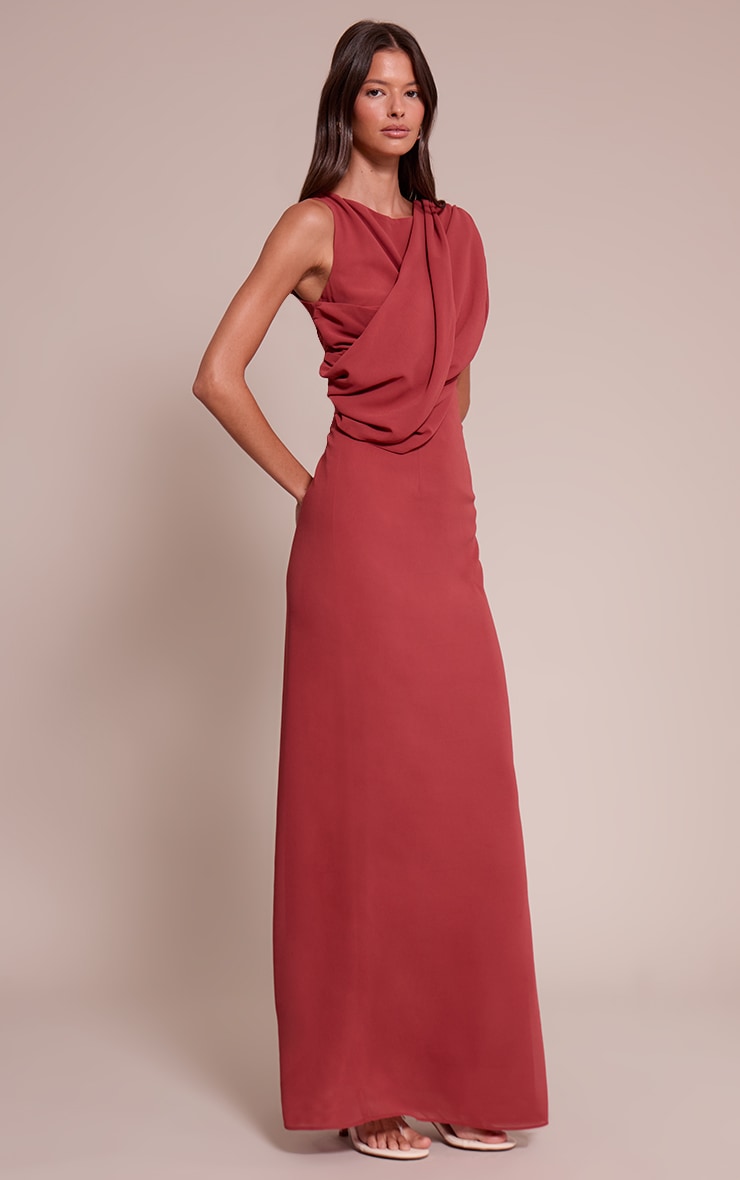 Deep Blush Chiffon Wrap Detail Maxi Dress | Dresses | PLT