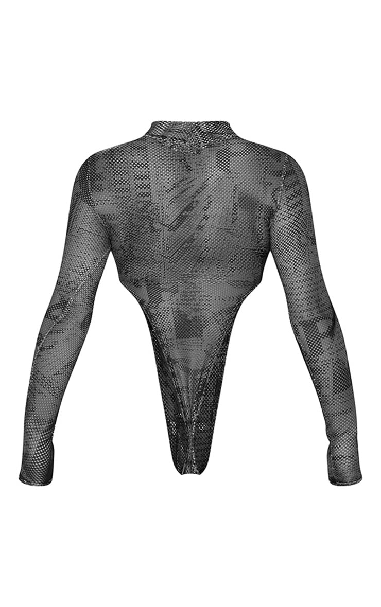 Shape Brown Print Fishnet High Leg Bodysuit | PrettyLittleThing AUS