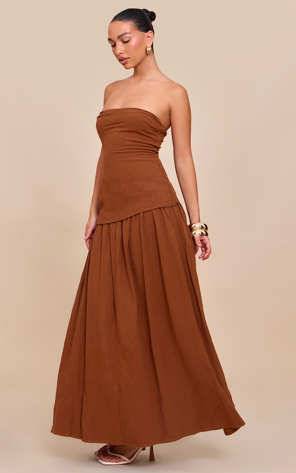 Chestnut Bandeau Long Line Maxi Dress | Dresses | PLT USA